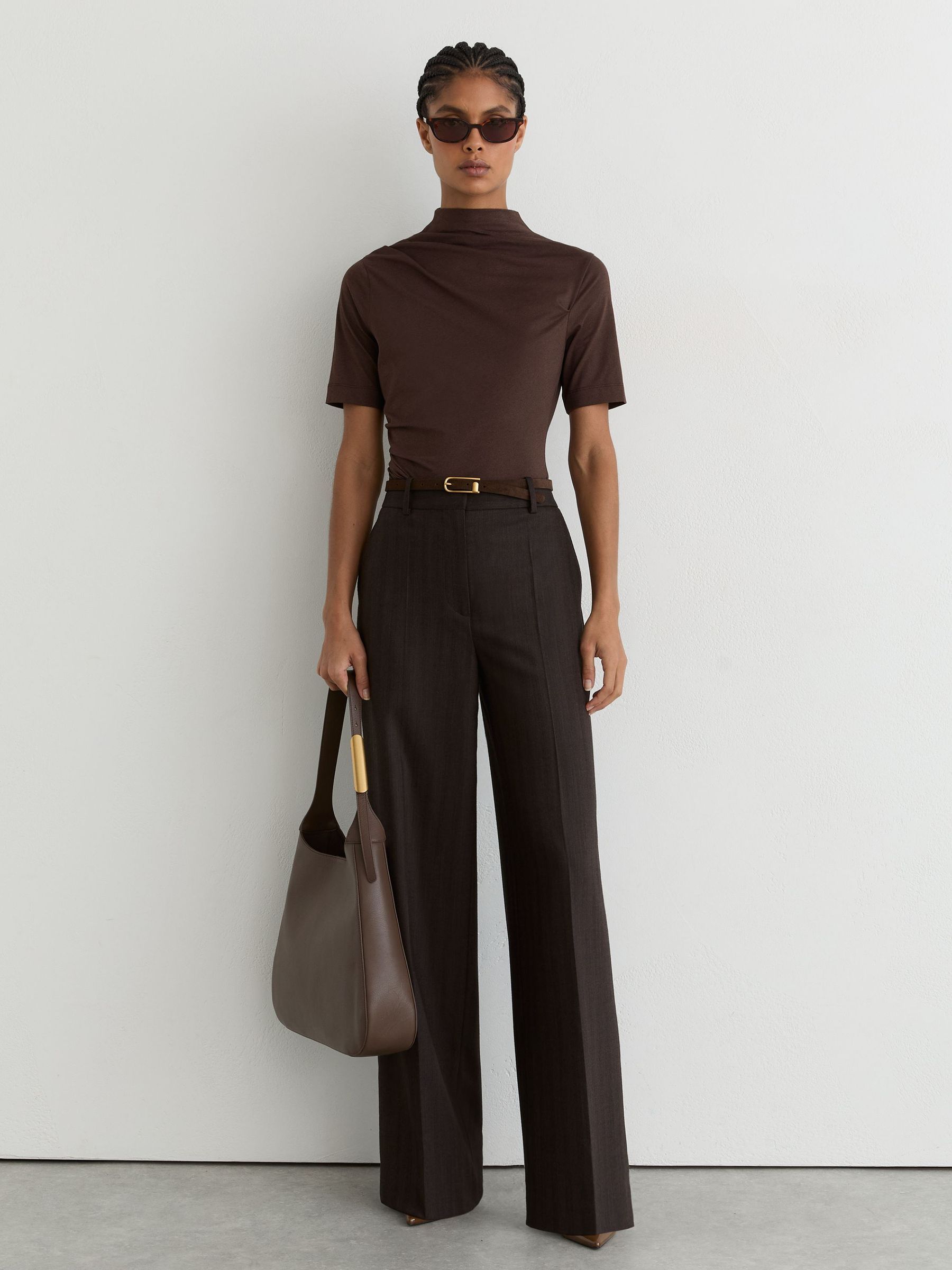 REISS Reiss Cotton-Blend High-Neck Draped Top